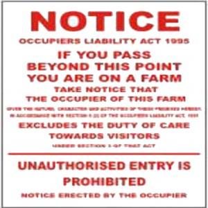 Occupiers Liability Act 1995 Sign | agridirect.ie